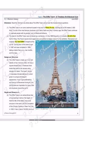 Paired Texts (Monument Series) - The Eiffel Tower by J Shannon Literacy
