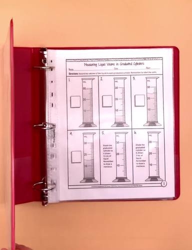 Liquid Volume: Measuring with Graduated Cylinders Worksheet Set for Science