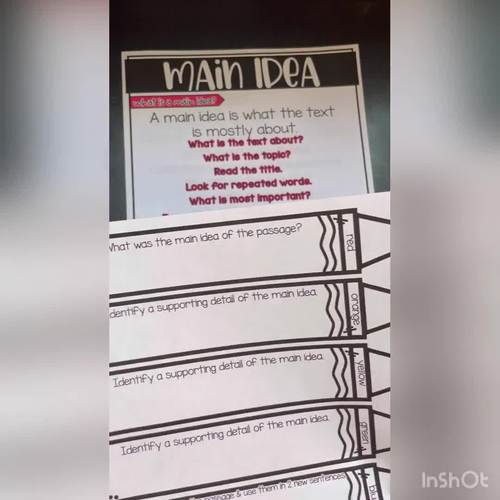 Main Idea Reading Activity Craft Back to School by Kate's Place | TPT