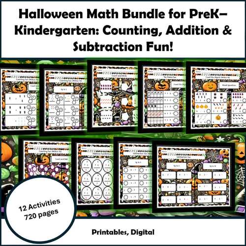 Halloween Math Bundle for PreK–Kindergarten: Counting, Addition ...