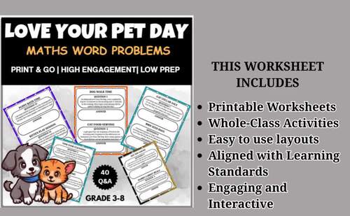 Pet-Themed Math Word Problems | National Love Your Pet Day | Grades 3–8