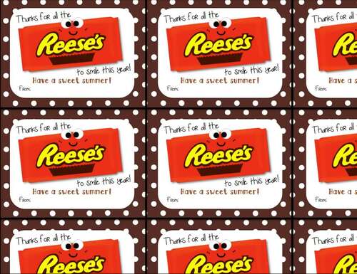 Cute Reeses Chocolate End of Year Gift Tag by Highs and Lows of a Teacher