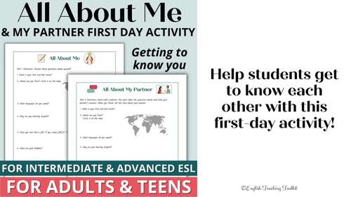 Adult ESL All About Me Getting to Know You First Day Activity for Back ...