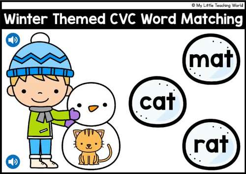 Winter Themed CVC Word Matching Boom Cards | Distance Learning | TPT