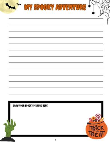 Halloween Writing Prompts | 12 Print-and-Go Pages (Draw & Write & Color in)