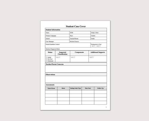 Student Assessment Template, School Psychologist, Student Case Cover