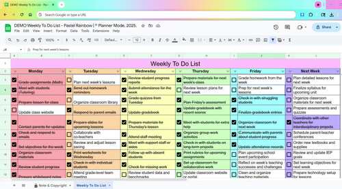 Digital Weekly To Do List, Editable Google Sheets Task Tracker for Teachers