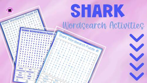 Shark Wordsearch Activities (3 Different Games) by GinasPrintableShop
