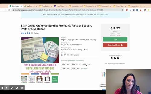 Sixth Grade Grammar Bundle: Pronouns, Parts of Speech, Parts of a Sentence