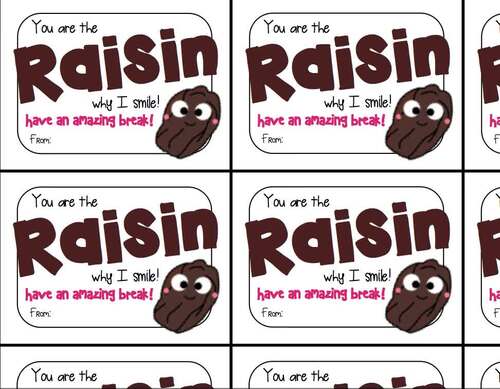 Raisin Snack Christmas (Winter Break) Holiday Gift Tag- You are the ...