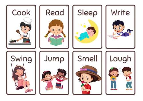 64 Printable Action Verbs Flashcards Speech Therapy ESL Vocabulary ...