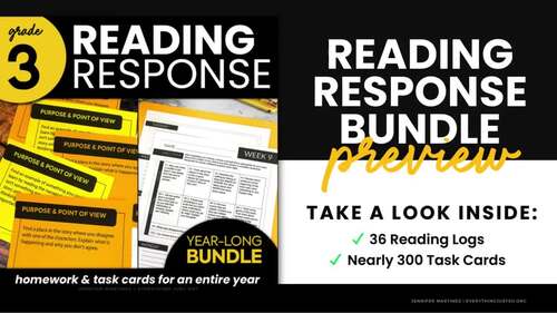 Reading Task Cards & Homework BUNDLE - Reading Comprehension Activities 3rd
