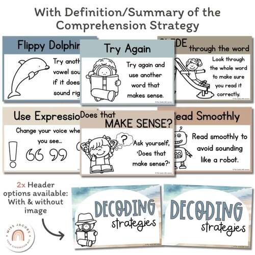 Decoding Reading Strategies Posters | Modern Ocean English Classroom Decor