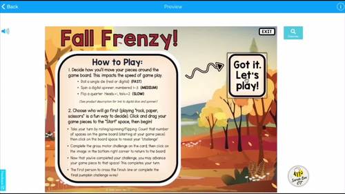 Gross Motor DIGITAL Board Game for Teletherapy (FALL THEME) by Sarah Bee OT