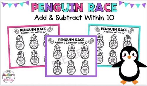 Winter Roll and Race Math Dice Games - Addition and Subtraction Within 10