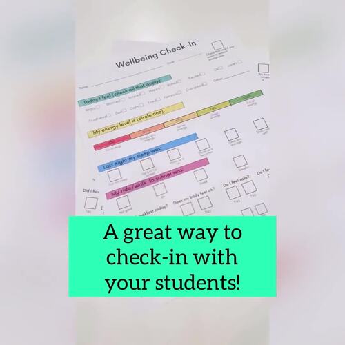 Middle & High School Wellbeing Check-In Form | Editable SEL Tool for Teens