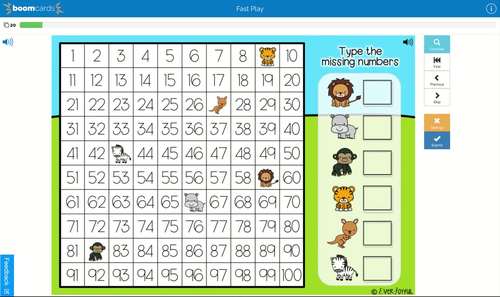 100 Chart Missing Numbers Boom Cards™ (Zoo Theme) by Ever Joyful