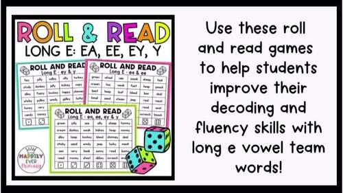 Long E Vowel Teams EA EE EY Y Activity - Phonics Roll and Read | TPT