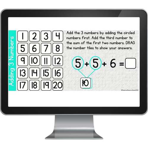 Addition to 20 Adding 3 Numbers Digital Center for SEESAW | TPT