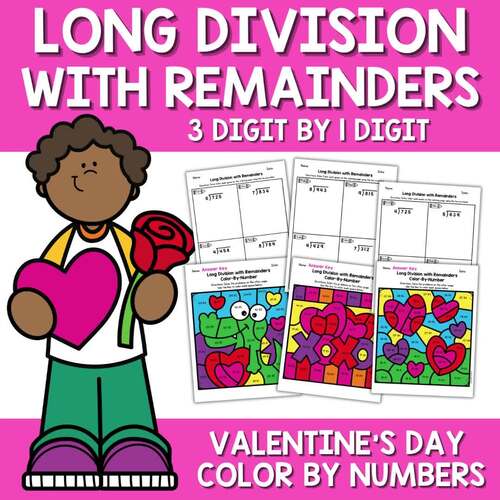 Valentines Day Long Division with Remainders Color by Number 4th 5th ...