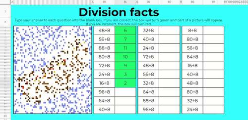 8s DIVISION Pixel Art Math Digital Mystery Pictures Google Sheets