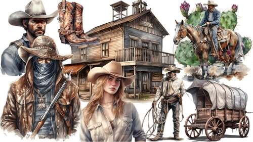 Watercolor Western Aesthetics Clipart Set of 20 Files by ...