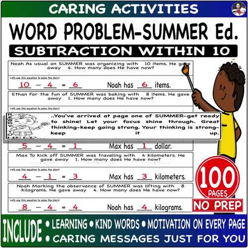 Subtraction within 10 word problem math worksheet fact fluency Pack ...