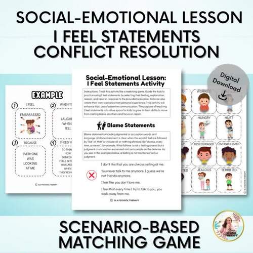 Social-Emotional Lesson I Feel Statements Scenario Matching Card Game ...