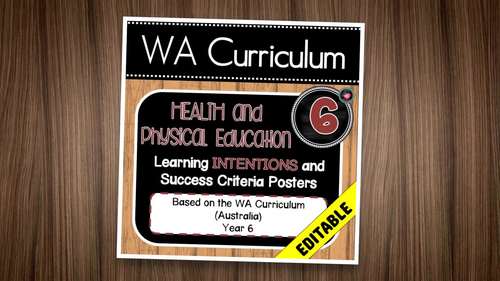 WA HPE Year 6 Learning INTENTIONS/GOAL Posters & Success Criteria EDITABLE