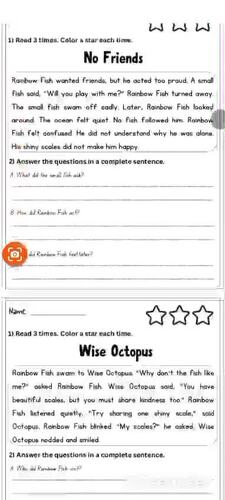 Rainbow Fish Reading fluency Passages | 1st & 2nd Grade Reading ...