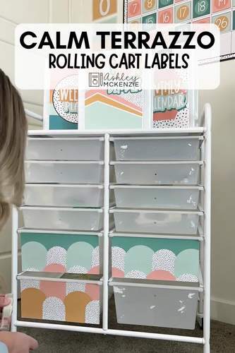 Calm Terrazzo Classroom Decor | Rolling Cart Labels - Editable! | TPT
