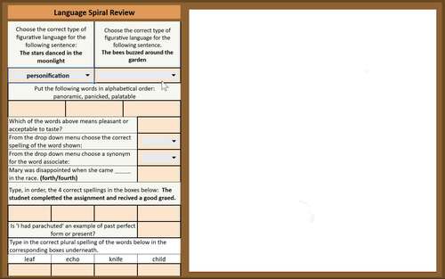 NO PREP - Spiral Language Art Review for 4th/5th Grades - Stalking Leopard