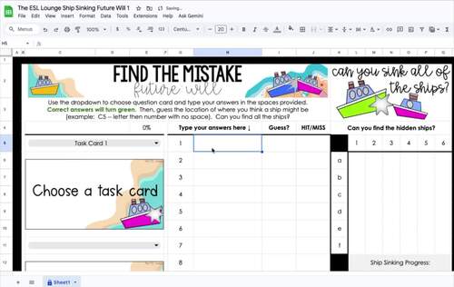 Future Tense Will Review for Google Sheets™ ESL Newcomer Activities