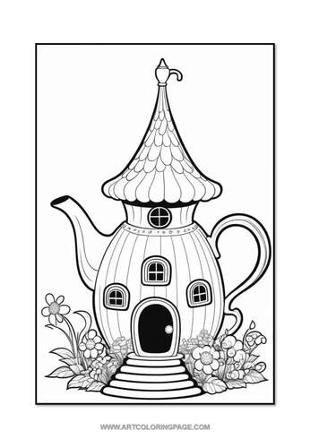 Flowers Teapot Fairy Houses Coloring Pages Vol 4 – A Whimsical Journey ...