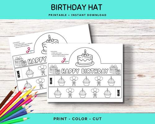 Birthday Paper Hat, Birthday Party Hat Crown, Birthday Decoration Coloring
