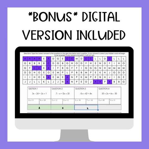 Equations with Variables on Both Sides Worksheet & Digital Activity FREEBIE