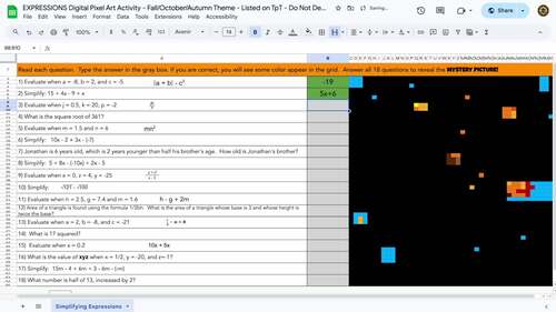 7th Grade Math Thanksgiving Review Activities Expressions Equations ...