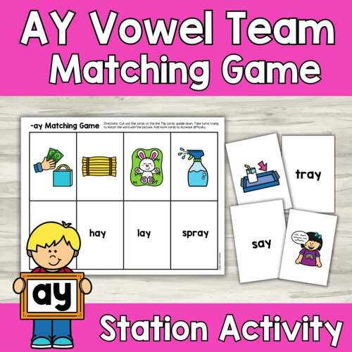 AY Vowel Teams Matching Game | 1st 2nd grade phonics reading centers ...