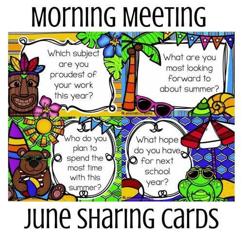 Sharing & Discussion Morning Meeting Cards- June by Lessons By The Lake