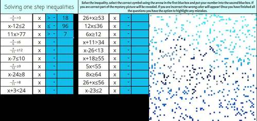 Solving One Step Inequalities Math Pixel Art | 4 Operations Positive