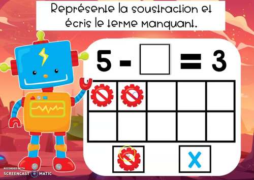 Terme manquant 0-10 soustraction Boom cards French distance learning