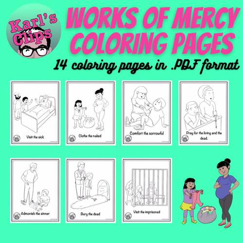 Catholic Corporal and Spiritual Works of Mercy Coloring Book by Karls Clips