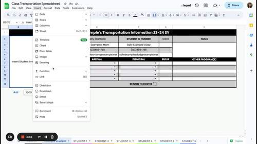 Transportation Spreadsheet for Classroom Teachers by Your Childs Classroom