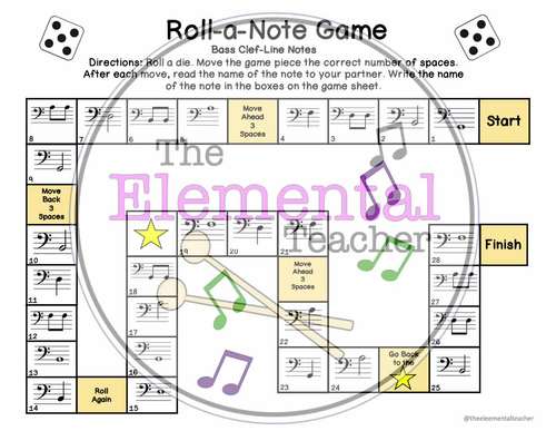 Roll a Music Note Game Bass Clef Version No Prep by The Elemental Teacher