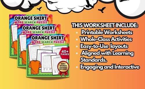 Fun Orange Shirt Day Word Search Morning Work 3rd,4th,5th,6th,7th,8th ...