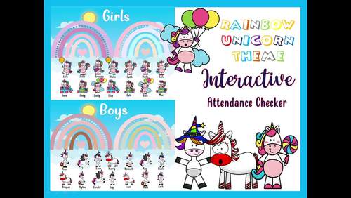 Rainbow Unicorn Interactive Attendance Checker by My Master J | TPT