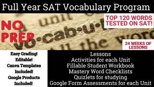 Full Year SAT Vocabulary Program by The Unscripted Willow | TPT
