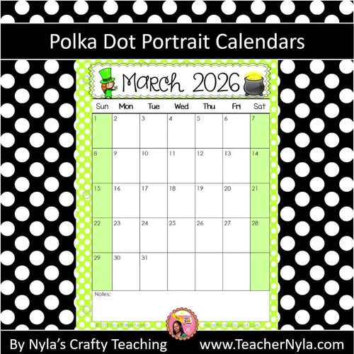 Calendars 2026 - 2027 Polka Dot Editable for Power Point and Google Slides™
