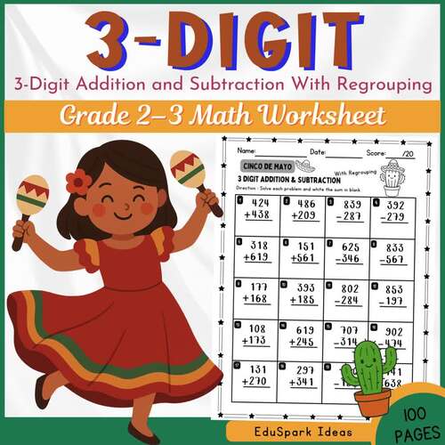 Cinco de Mayo 3-Digit Addition and Subtraction With Regrouping | Math ...