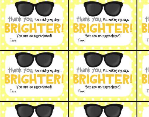 Sunglasses (Shades) Teacher (Staff) Appreciation Gift Tag-Thank you for ...